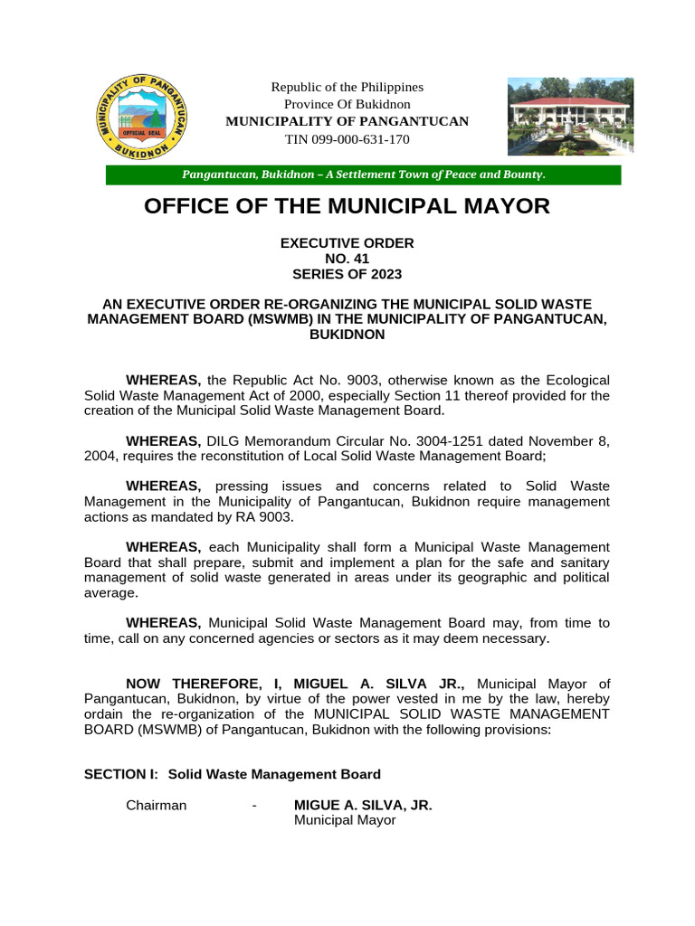 EO 41-2023 (Solid Waste Management Board) | PDF | Waste Management | Waste
