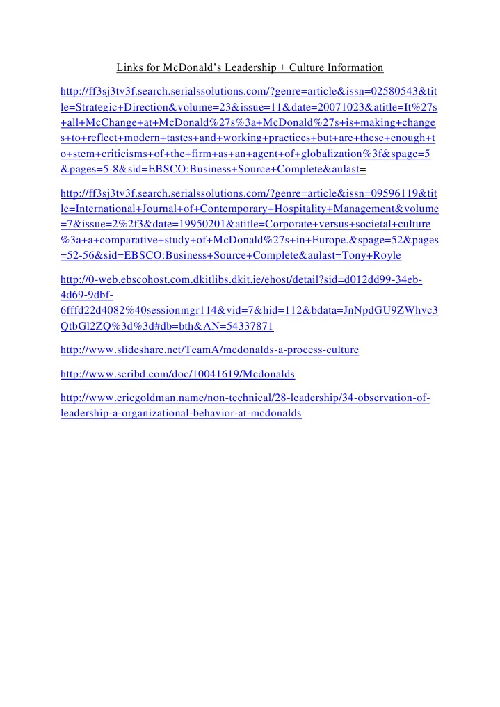 Links For McDonald's Info | PDF