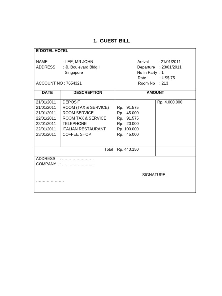 Hotel Guest and Restaurant Bill Summary | PDF