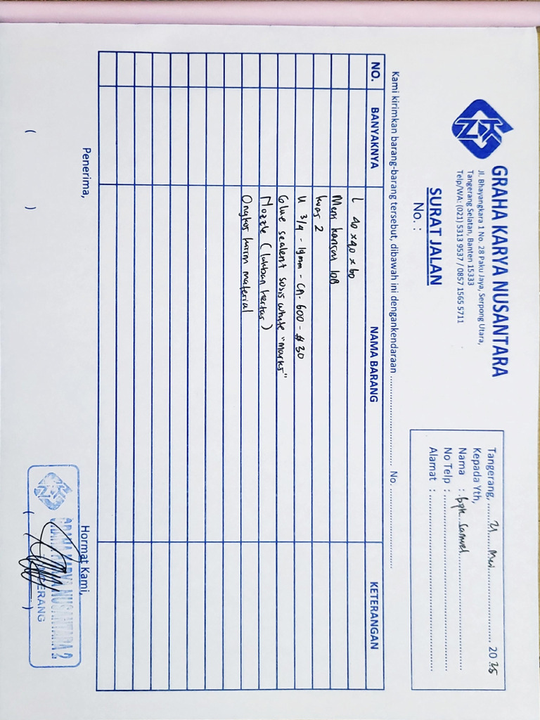 Surat Jalan Material Bos Grahaindo | PDF