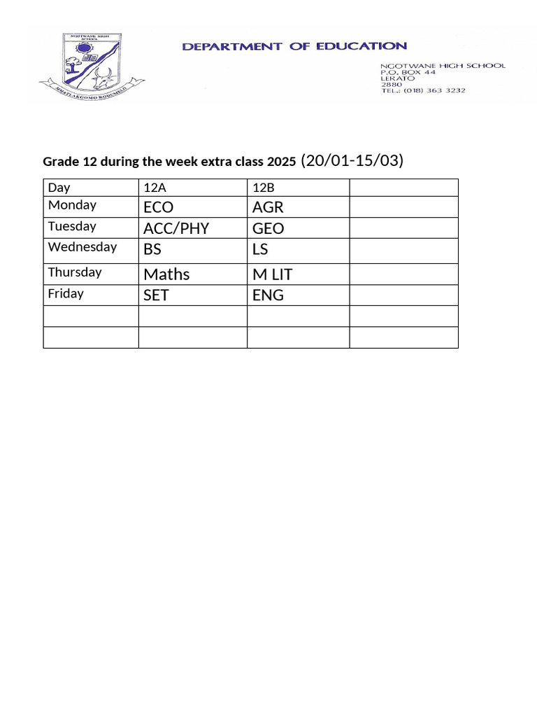 Time Table 2023 Grade - Docx - 055052 | PDF