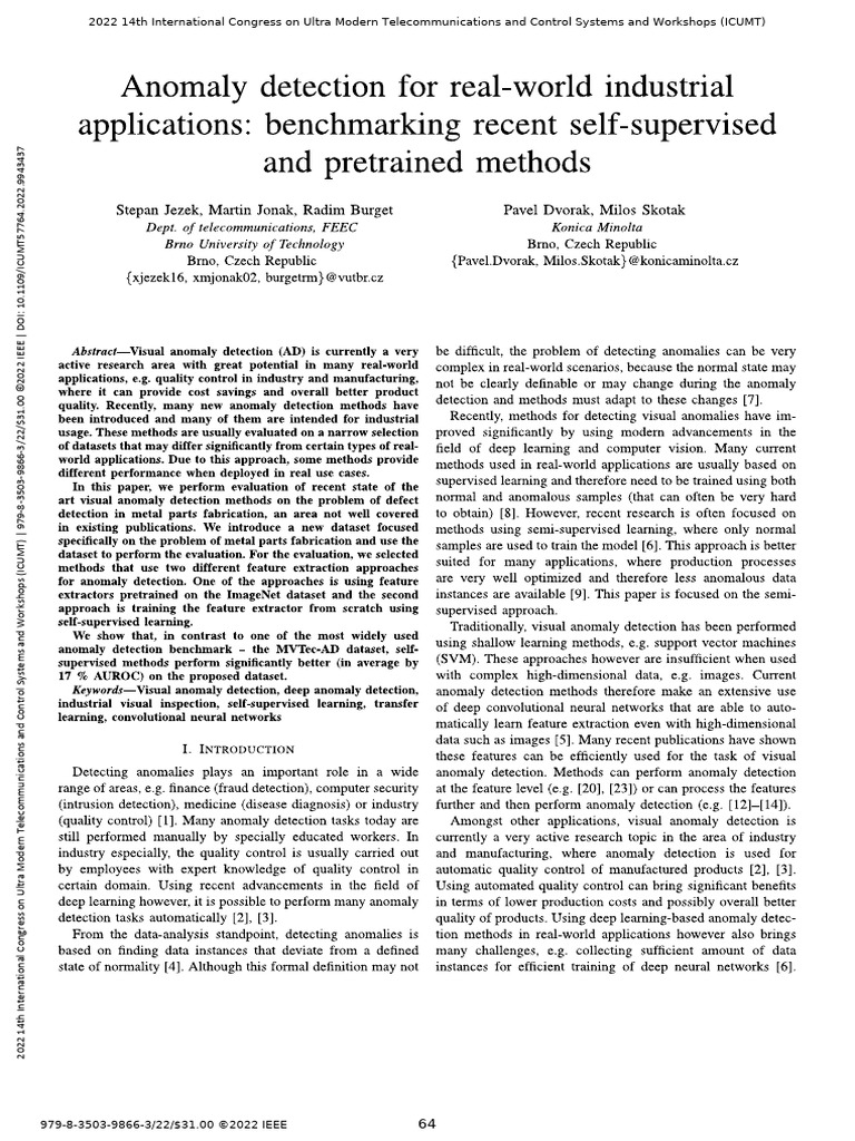 Anomaly Detection For Real-World Industrial Applications Benchmarking Recent Self-Supervised and ...