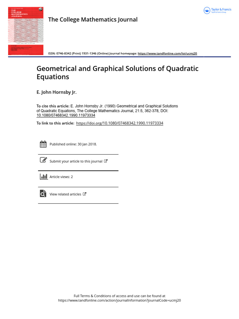 Geometrical and Graphical Solutions of Quadratic Equations-Alin | PDF ...