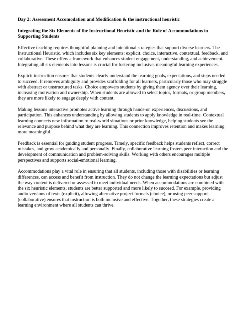 Day 2 Accomodation and Modification & The Instructional Heuristic | PDF ...