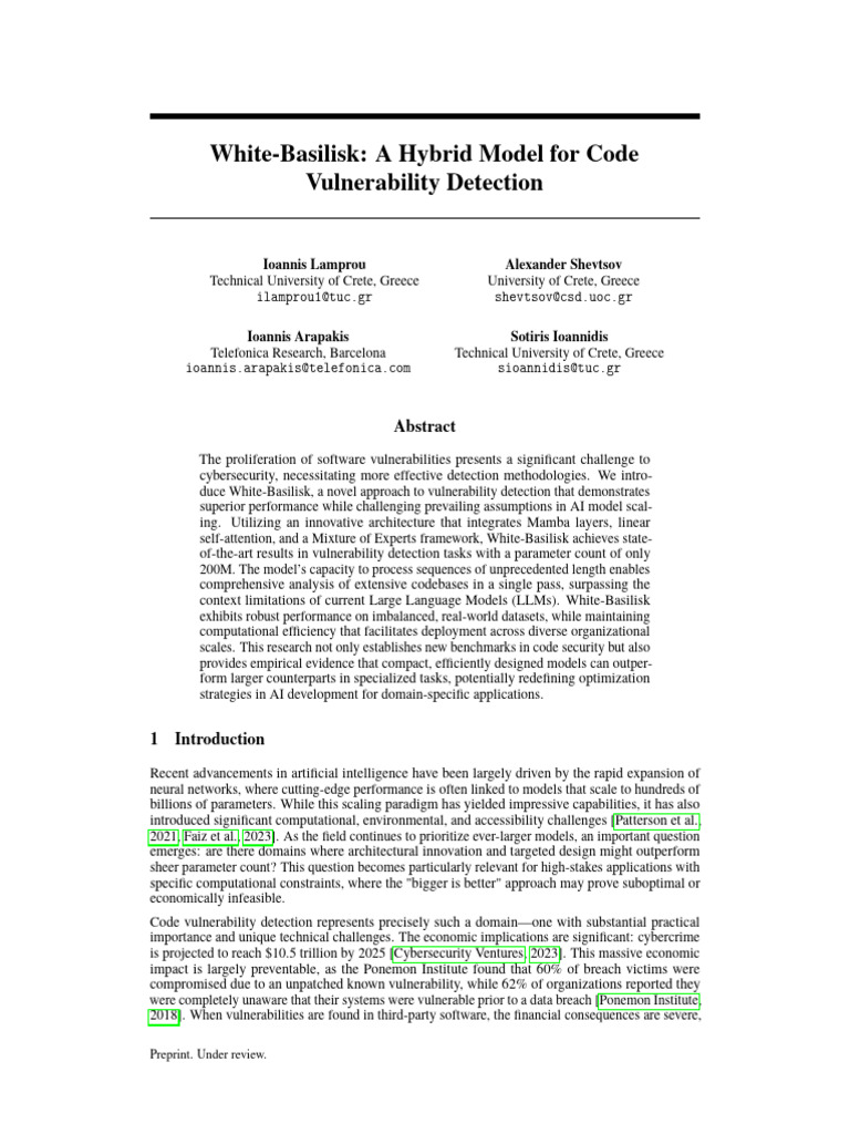 White-Basilisk: A Hybrid Model For Code Vulnerability Detection | PDF | Sensitivity And ...
