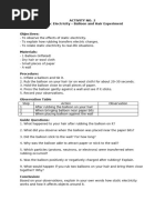 Static Electricity Balloon Experiments | PDF | Science & Mathematics