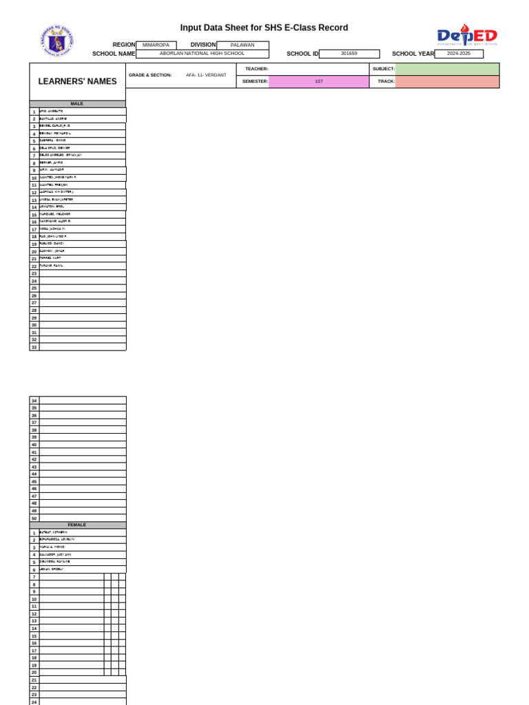 Shs Class Record Afa 11 Verdant | PDF