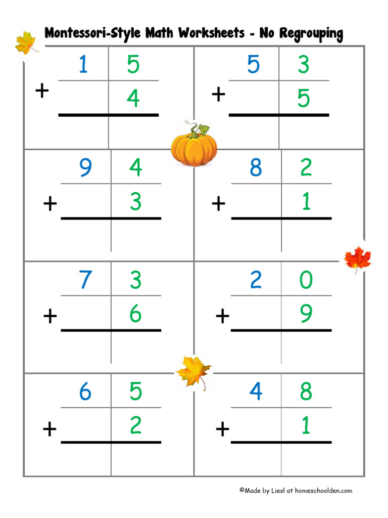 Montessori Addition Worksheets | PDF