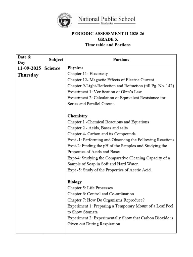 Grade X Periodic Assessment II Guide | PDF | Acid | Equations