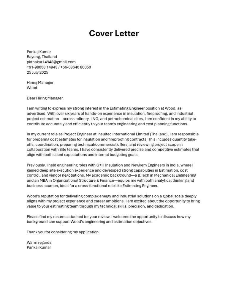 Pankaj Kumar Cover Letter | PDF