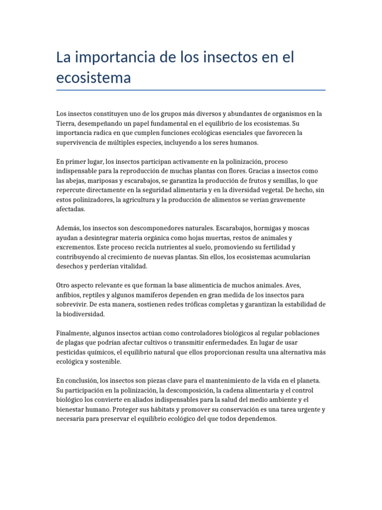 Insectos: Clave para el Ecosistema | PDF