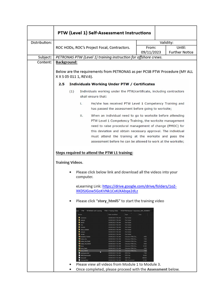 PTW Level 1 Training Instructions | PDF