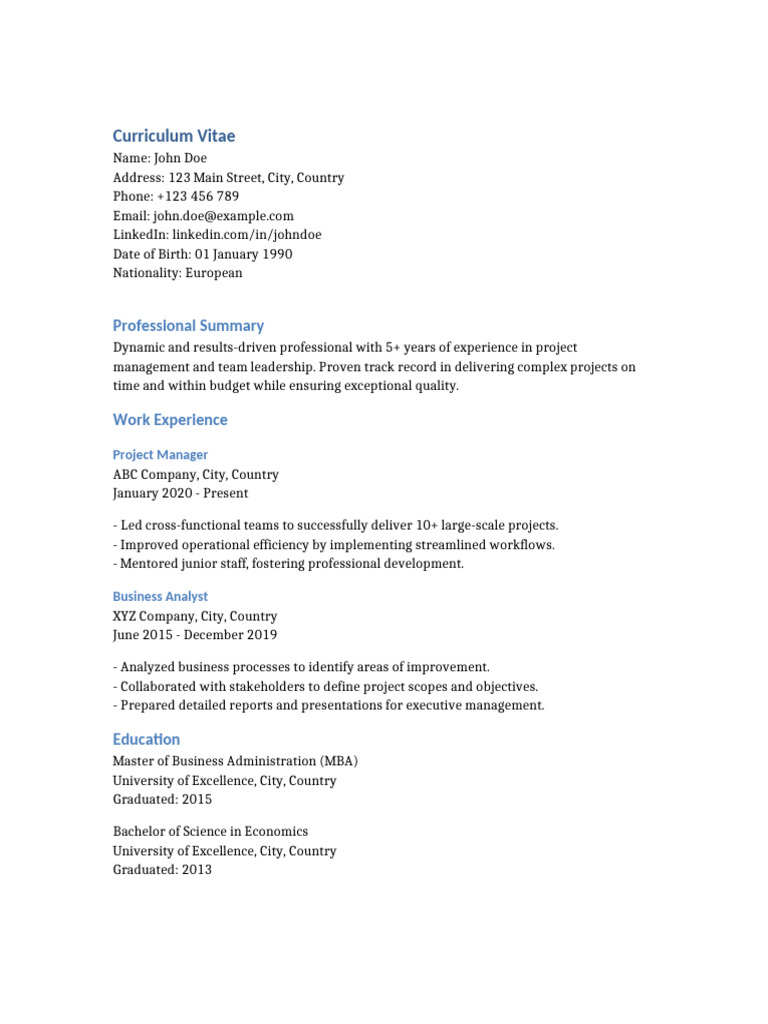 European CV Sample | PDF