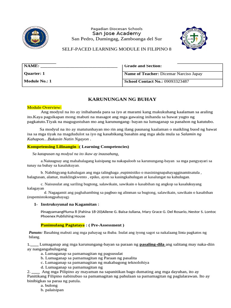 Final Filipino 8 Module 1 | PDF