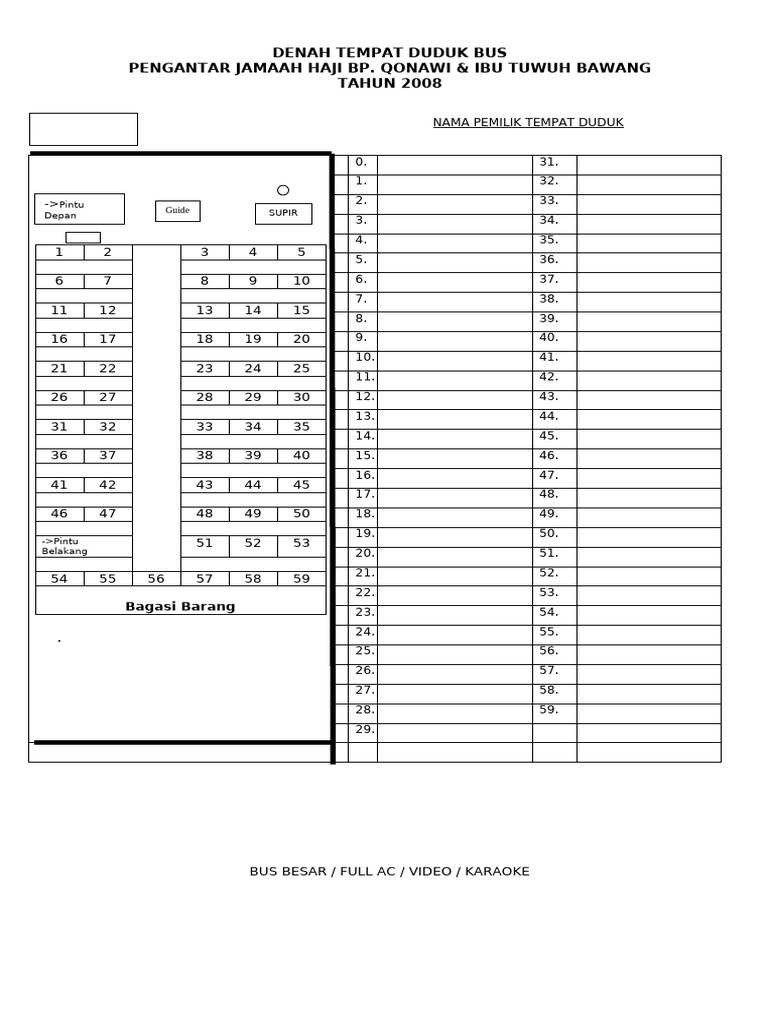 Denah Tempat Duduk Bus Jamaah Haji 2008 | PDF