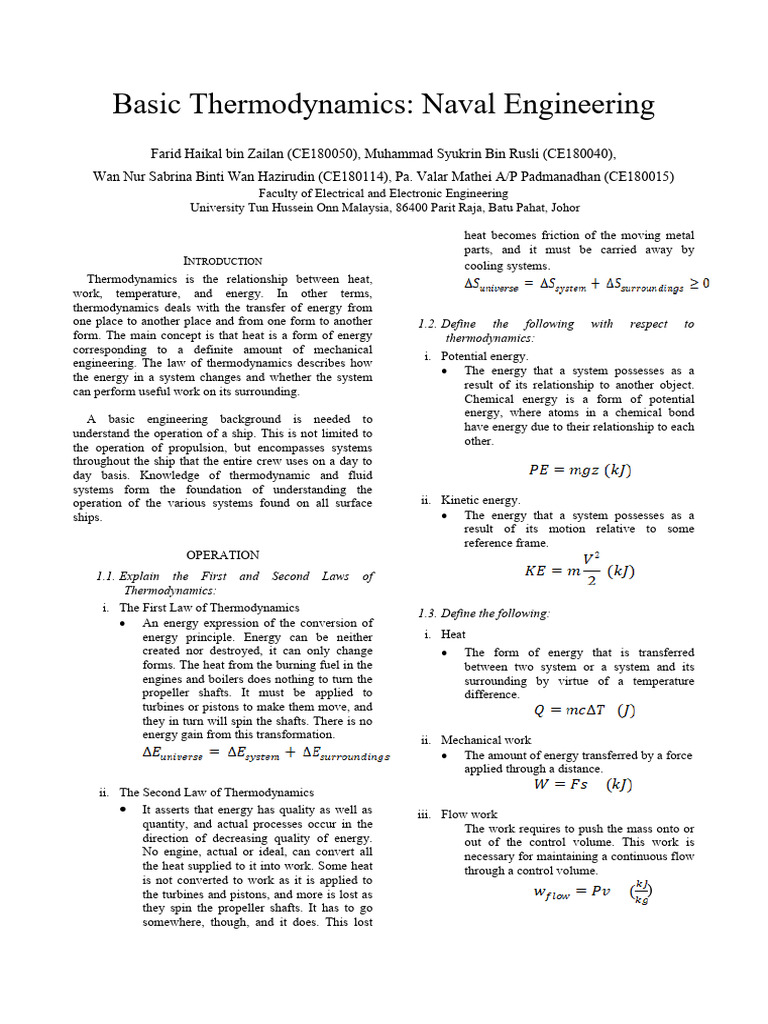 Basic Thermodynamics Naval Engineering | PDF | Steam | Internal ...