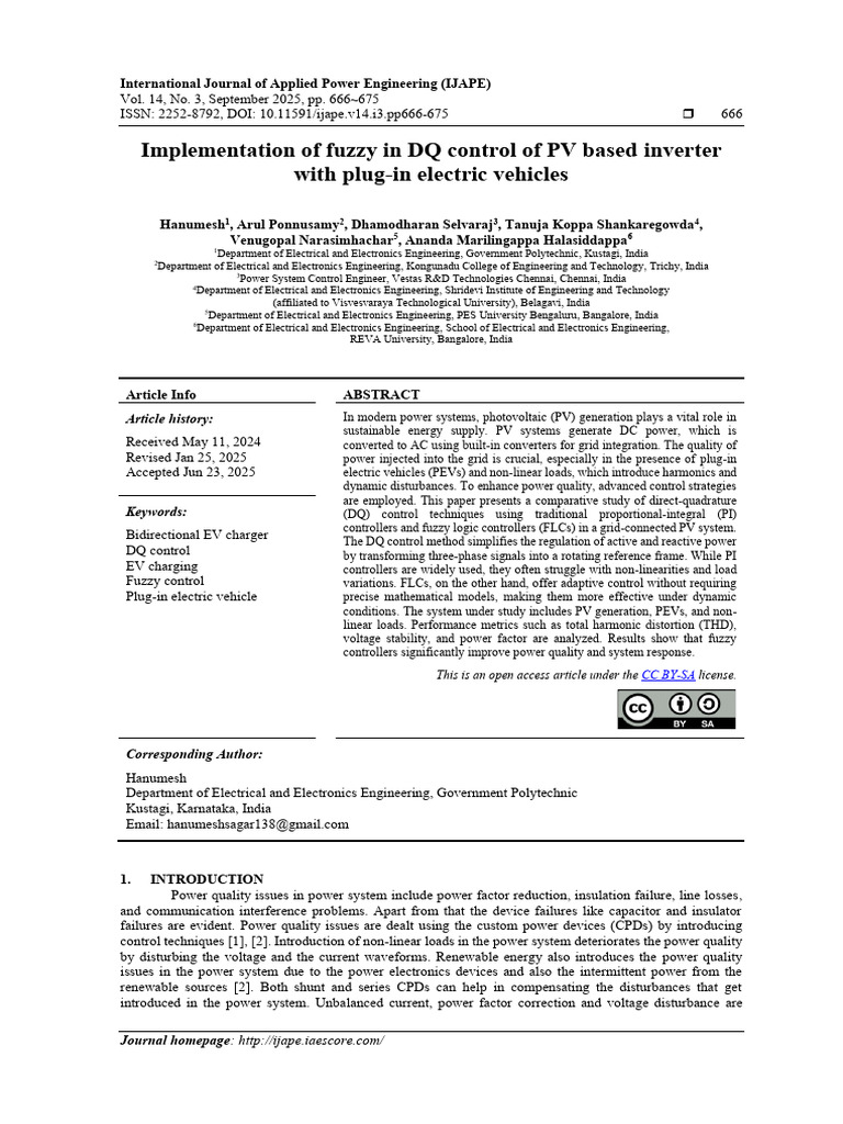 Fuzzy DQ Control for PV Inverters with PEVs | PDF | Power Inverter ...