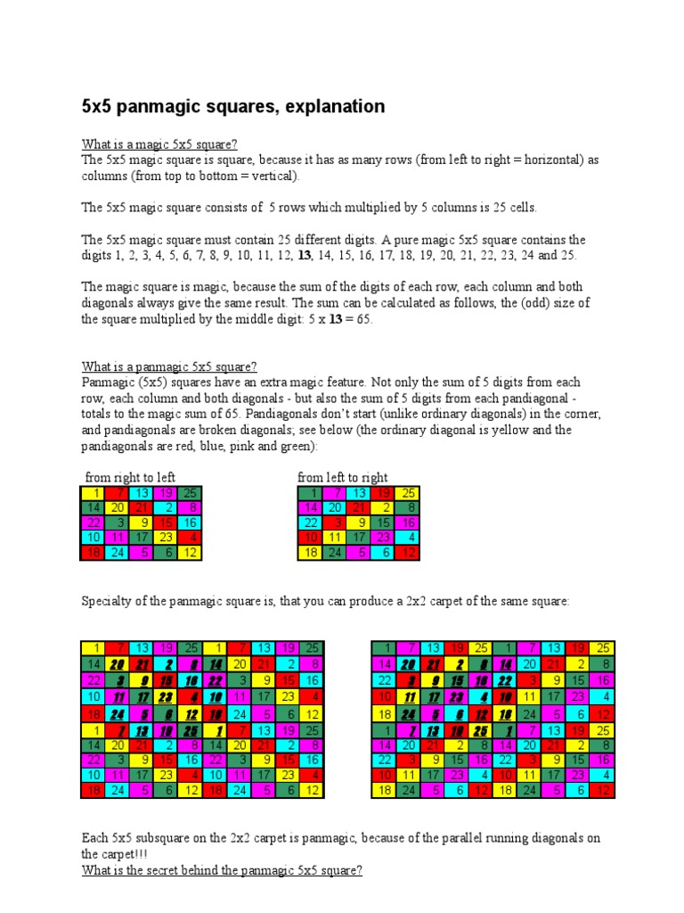 5x5 Panmagic Squares Explanation | PDF | Mathematical Objects ...