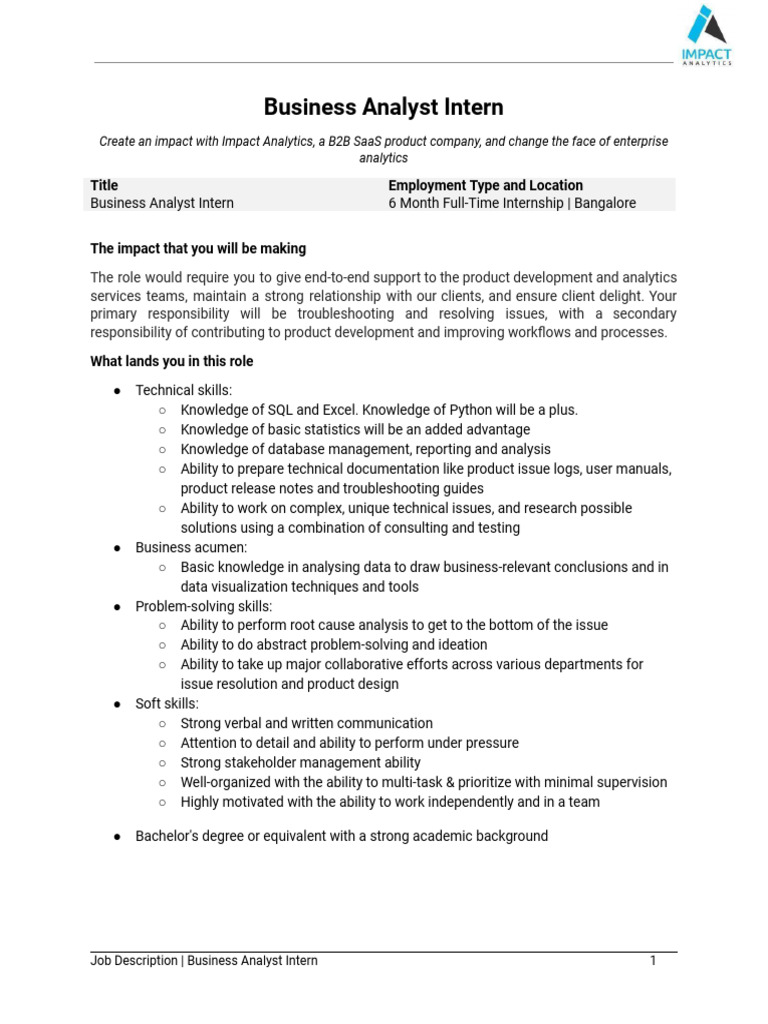 Impact Analytics Jd Business Analyst Intern Pdf Analytics Résumé 5704