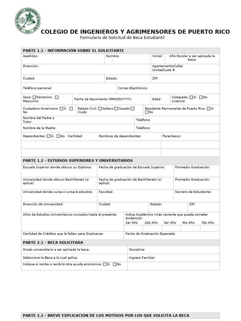 Formulario Becas CIAPR 2019 | PDF