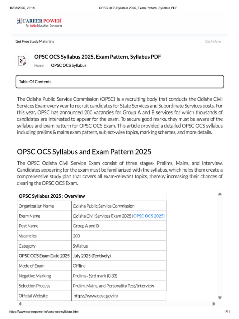 OPSC Detailed Syllabus | PDF
