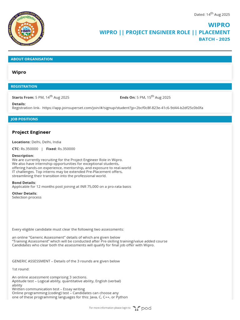 Wipro - Project Engineer Role - Placement 2025 08 14T11 - 27 - 55. ...