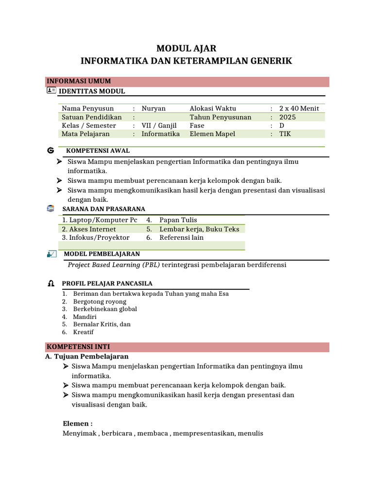 Modul Ajar Ukin | PDF