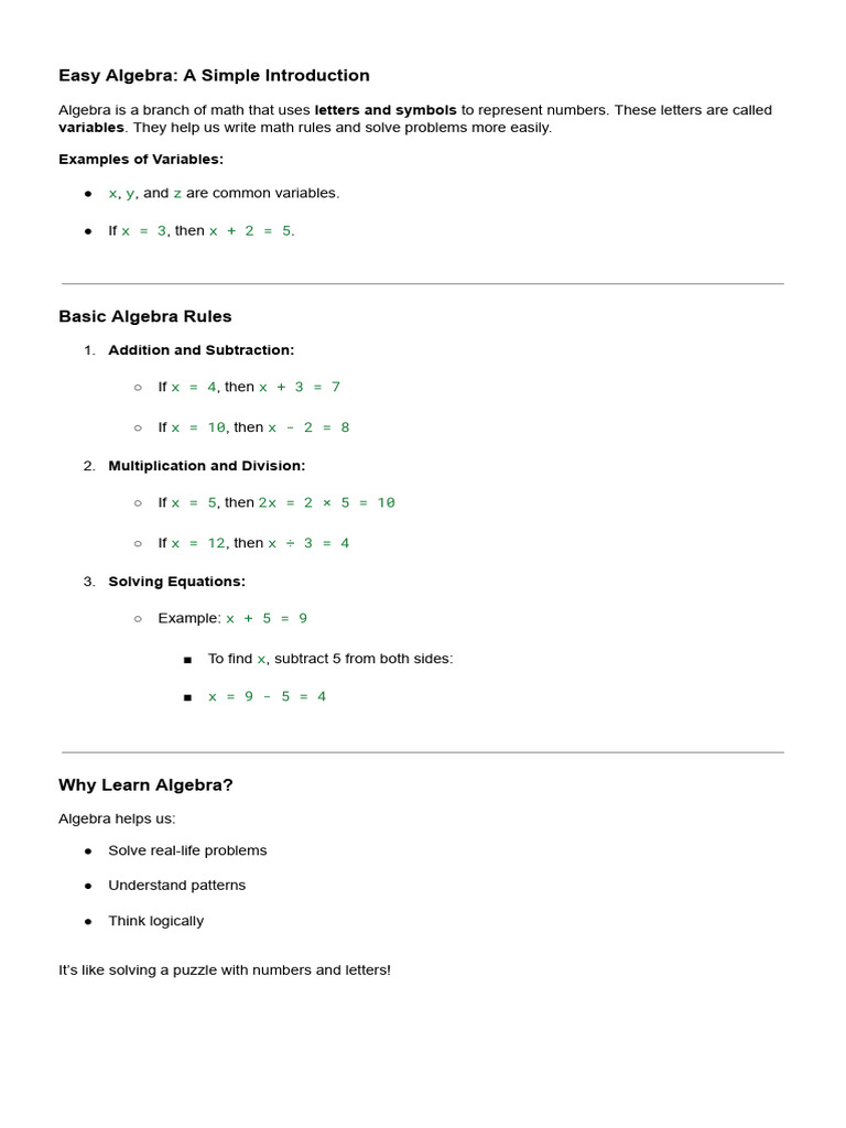 Intro to Basic Algebra Concepts | PDF