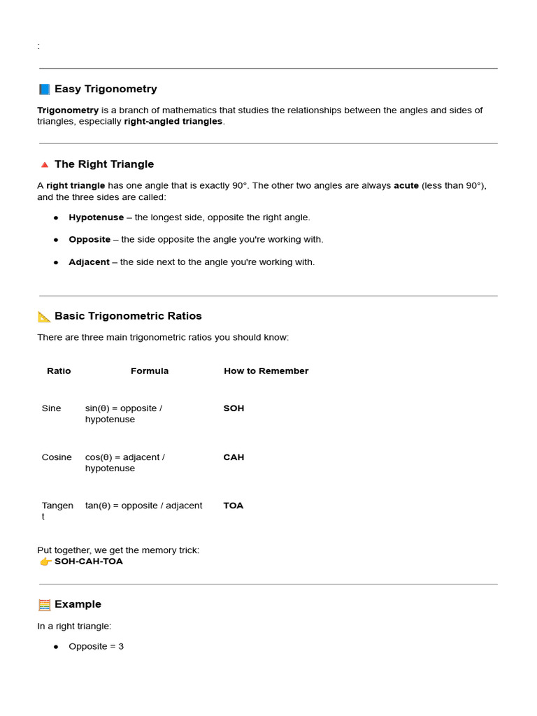 Easy Trigonometry Pdf