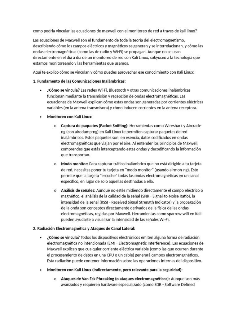 Ecuaciones de Maxwell y Monitoreo en Kali | PDF | Olas | Radiación ...