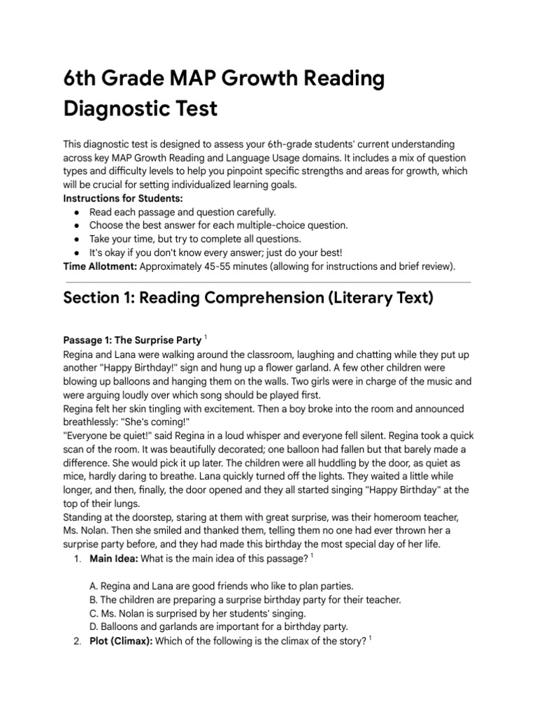 6th Grade MAP Reading Test Practice | PDF | Linguistics