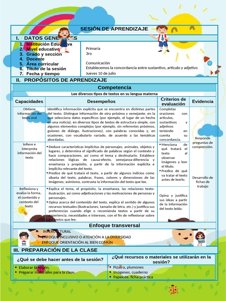 Establecemos La Concordancia Entre Sustantivo, Articulo y Adjetivo ...