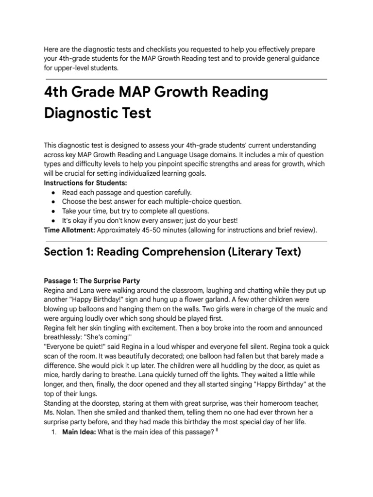 4th Grade Map Level Test | PDF | Word | Linguistics