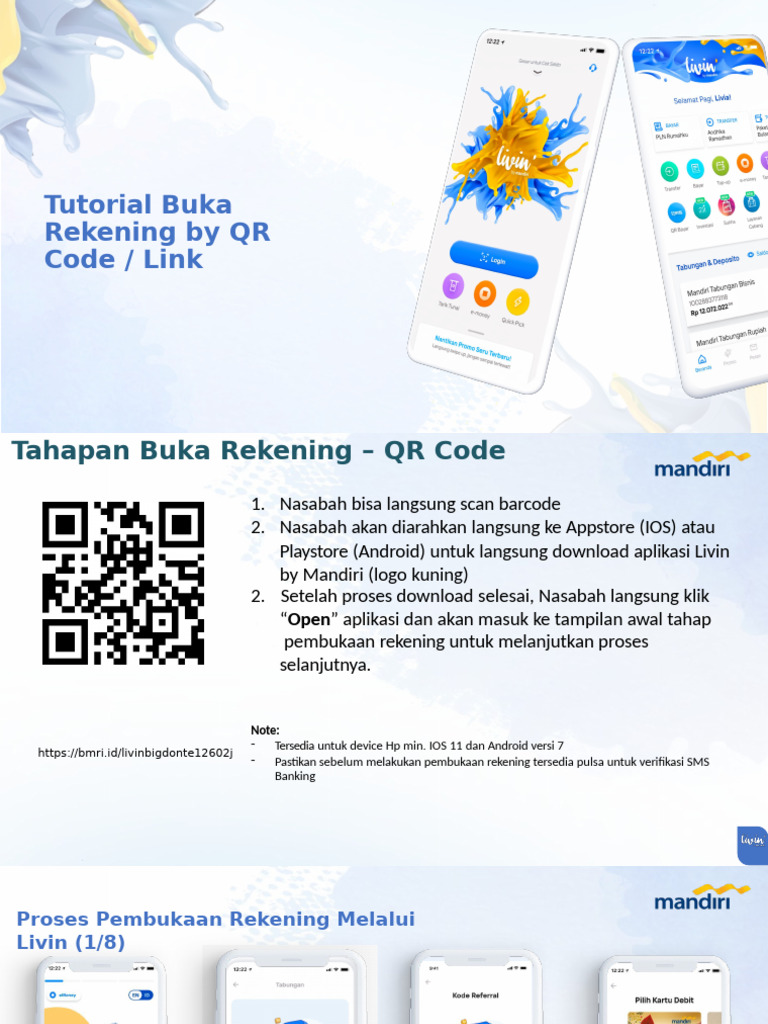 Tutorial Buka Rekening QR-Code Livin by Mandiri (Bigdonte x Es Teler 77) | PDF