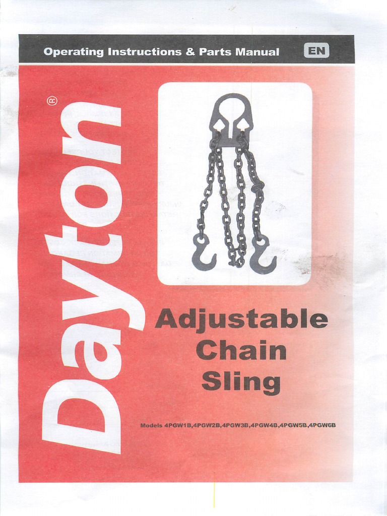 Dayton Adjustable Chain Sling Operating Instructions & Parts Manual | PDF
