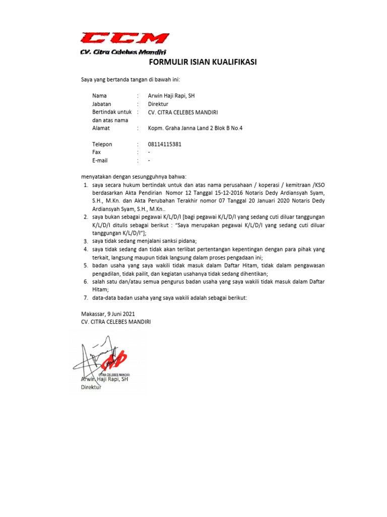Contoh Formulir Kualifikasi Usaha | PDF