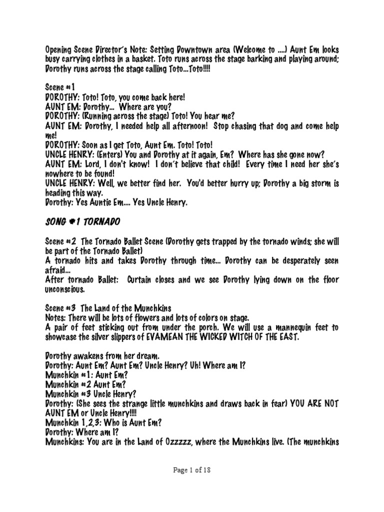 Wiz Act 1 Script | PDF | Dorothy Gale | Scarecrow (Oz)
