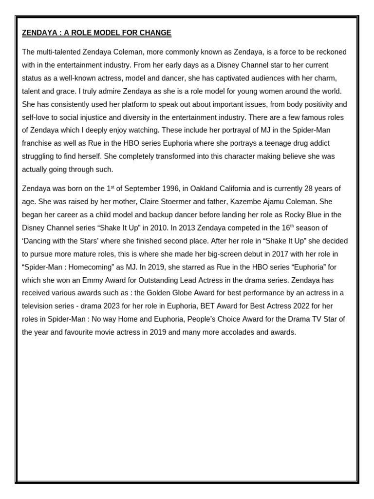 Zendaya's Essay | PDF