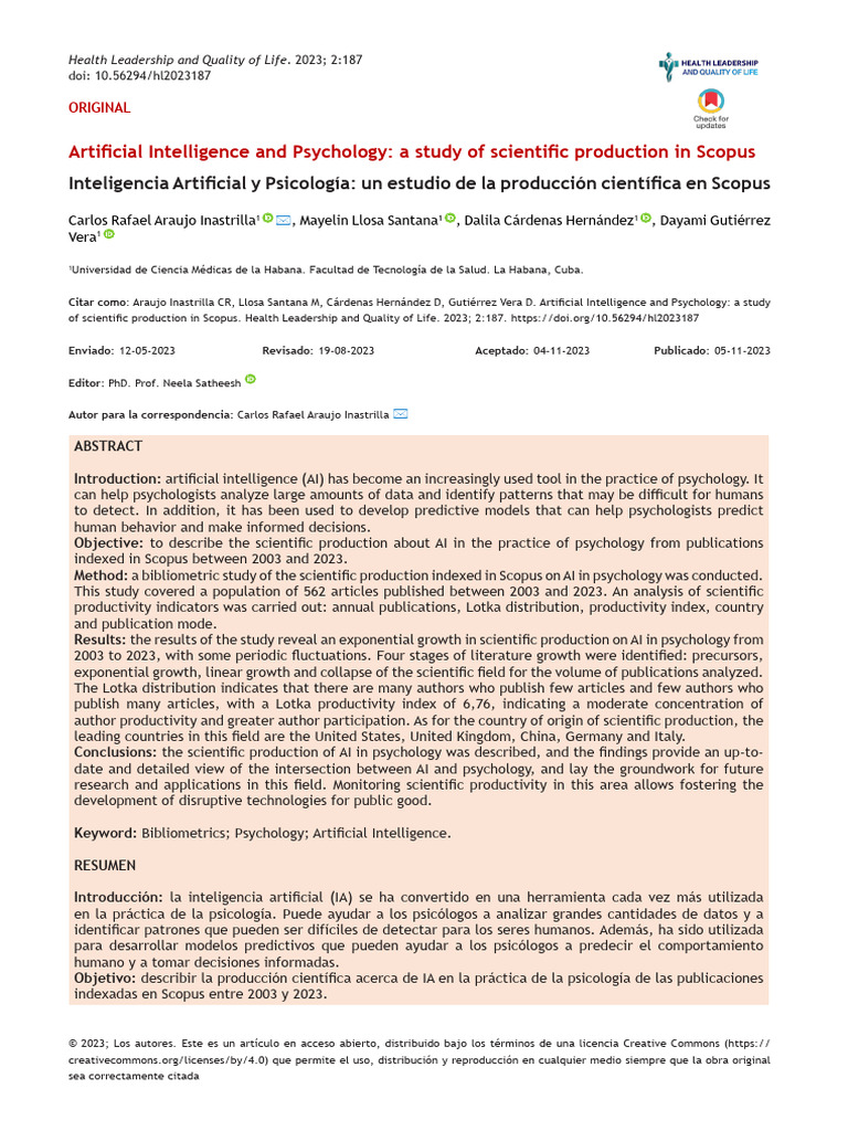 Artificial Intelligence and Psychology A Study of | PDF | Inteligencia ...