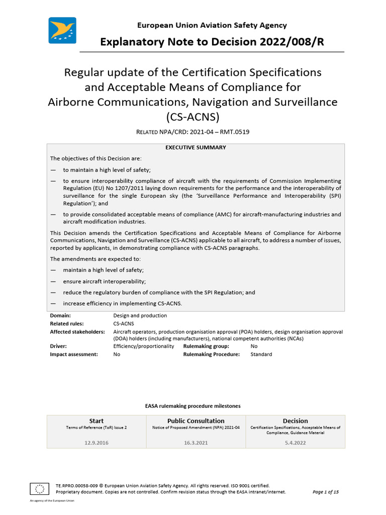 Explanatory Note To Ed Decision 2022-008-r | PDF | Regulatory ...