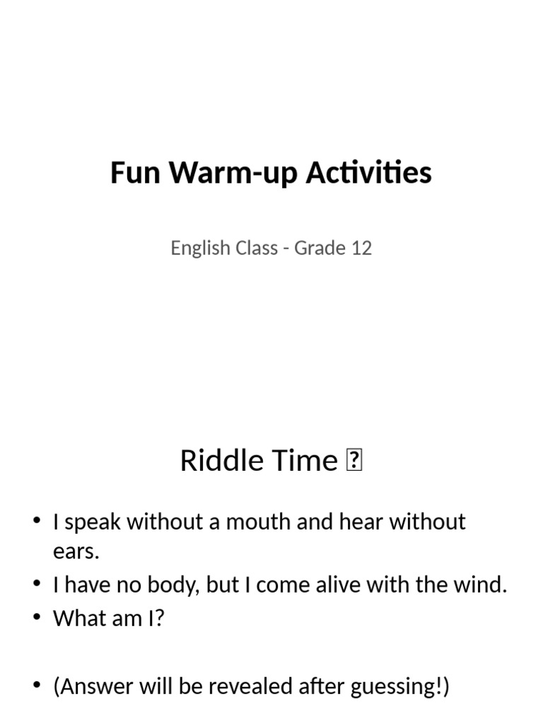 English Warmup Activities | PDF