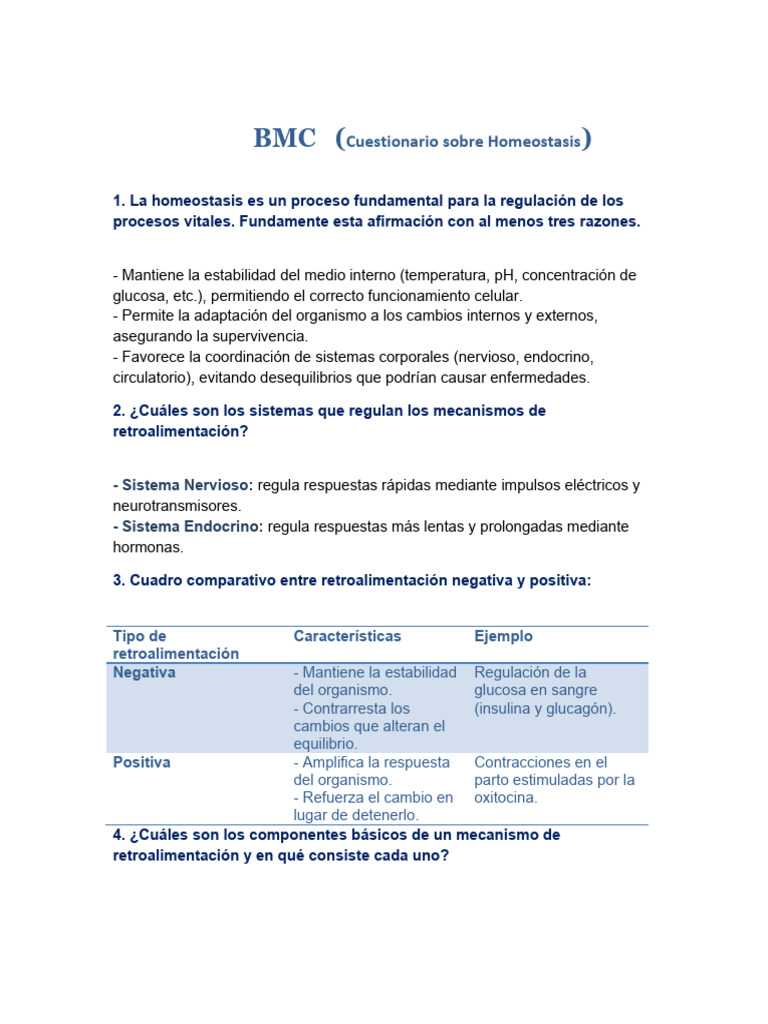 Cuestionario Homeostasis Arial | PDF | Homeostasis | Sistema endocrino