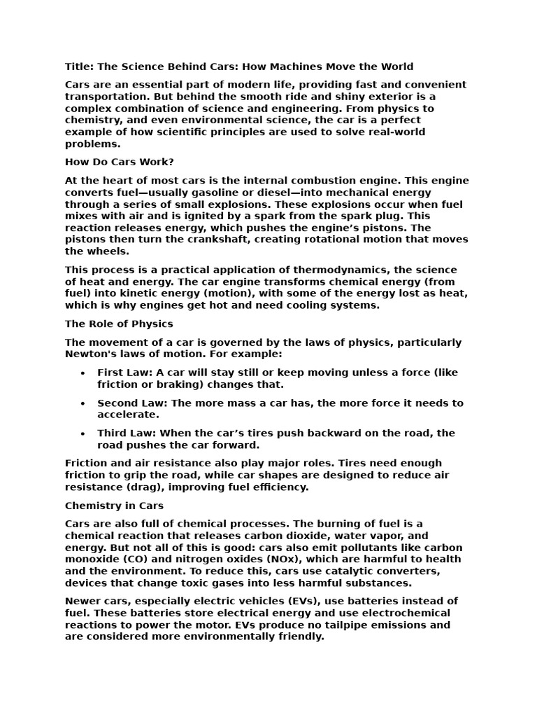 The Science Behind Cars | PDF | Engines | Electric Vehicle