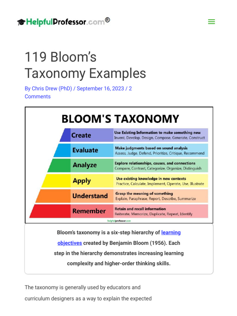 Bloom's Taxonomy Learning Outcomes | PDF | Learning | Knowledge