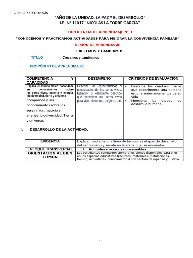 Crecemos y Cambiamos SESIÓN | PDF | Aprendizaje | Universo