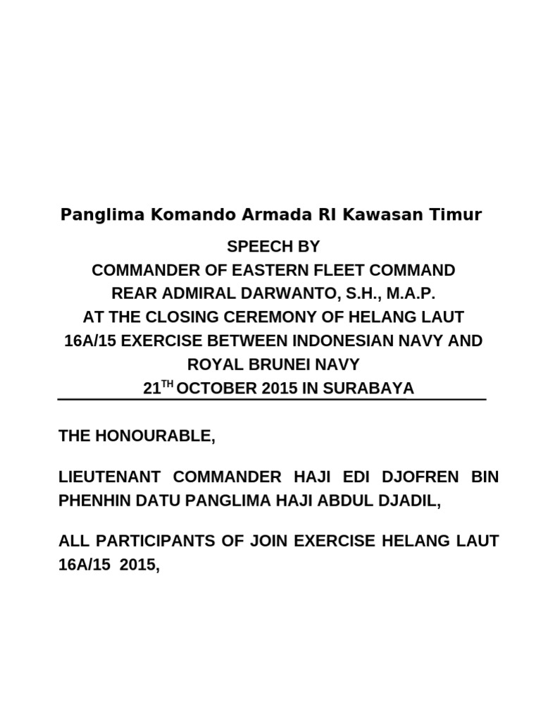 CLOSING CEREMONY OF HELANG LAUT 2015 | PDF