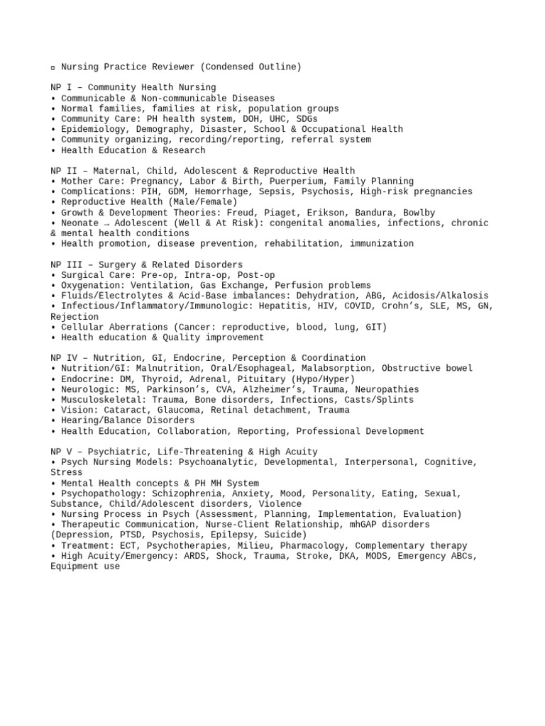 Nursing Practice Review Outline | PDF