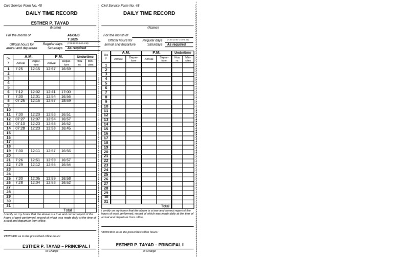 Digital Daily Time Record DTR - 2 | PDF