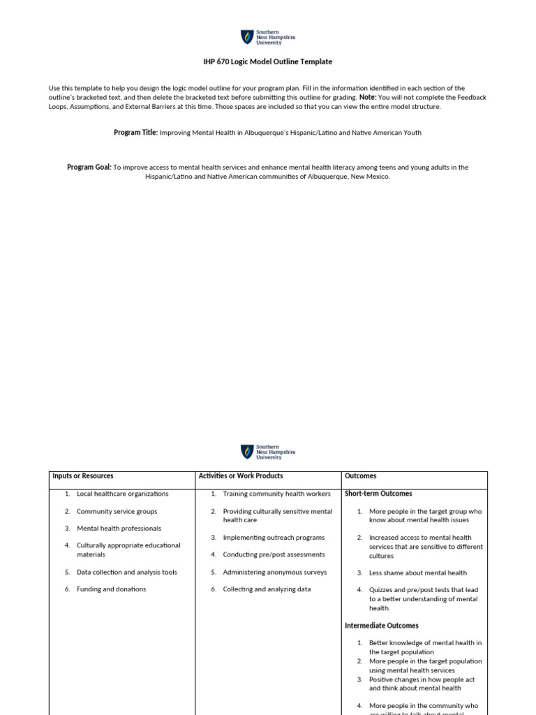 IHP 670 Logic Model Outline | PDF | Mental Health