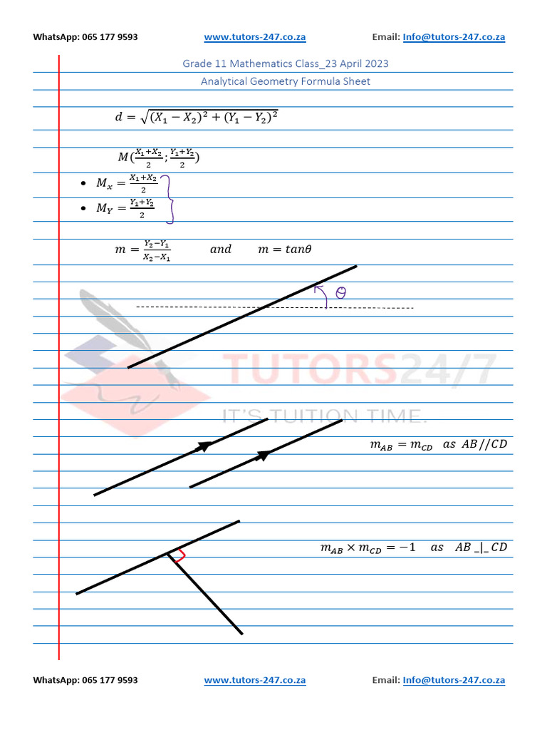 Grade 11 Formula Sheet - Analytical Geometry | PDF